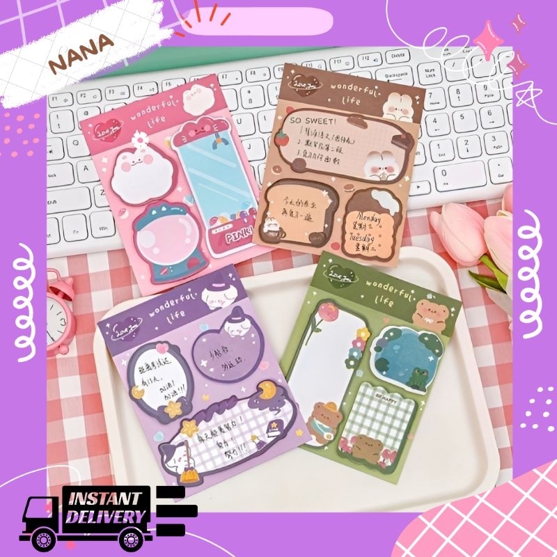 Jual STICKY NOTES LUCU KAWAII AESTHETIC BENTUK UNIK WARNA WARNI MM-32 ...
