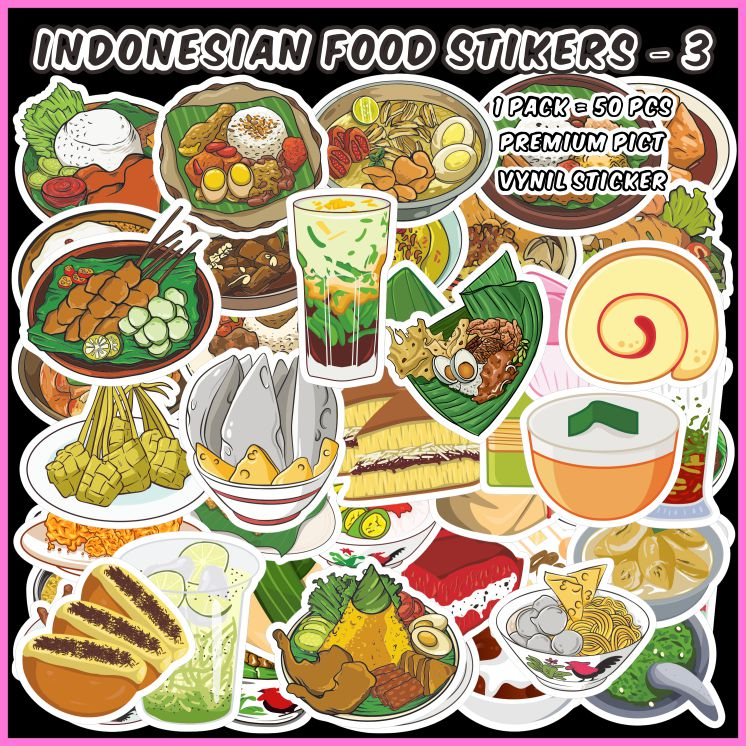 Jual [1 pack] indonesian Food Stickers 3 (Stiker Makanan Indonesia 3 ...