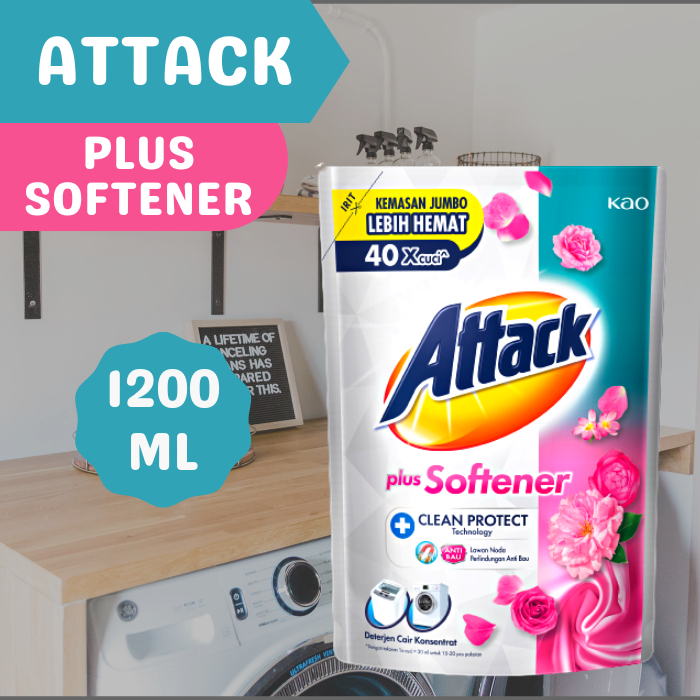 Jual Attack Plus Softener Deterjen Cair Semua Mesin Cuci 1200 mL | Shopee Indonesia