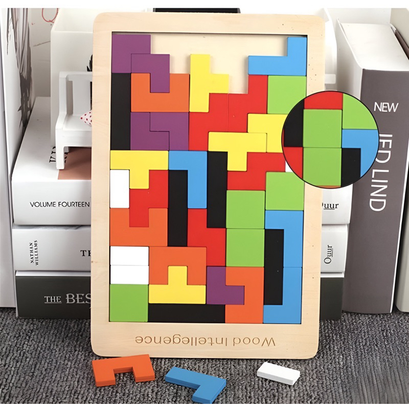 Jual Mainan Anak Puzzle Kayu Tangram Tetris Russian Block Edukasi Shape ...