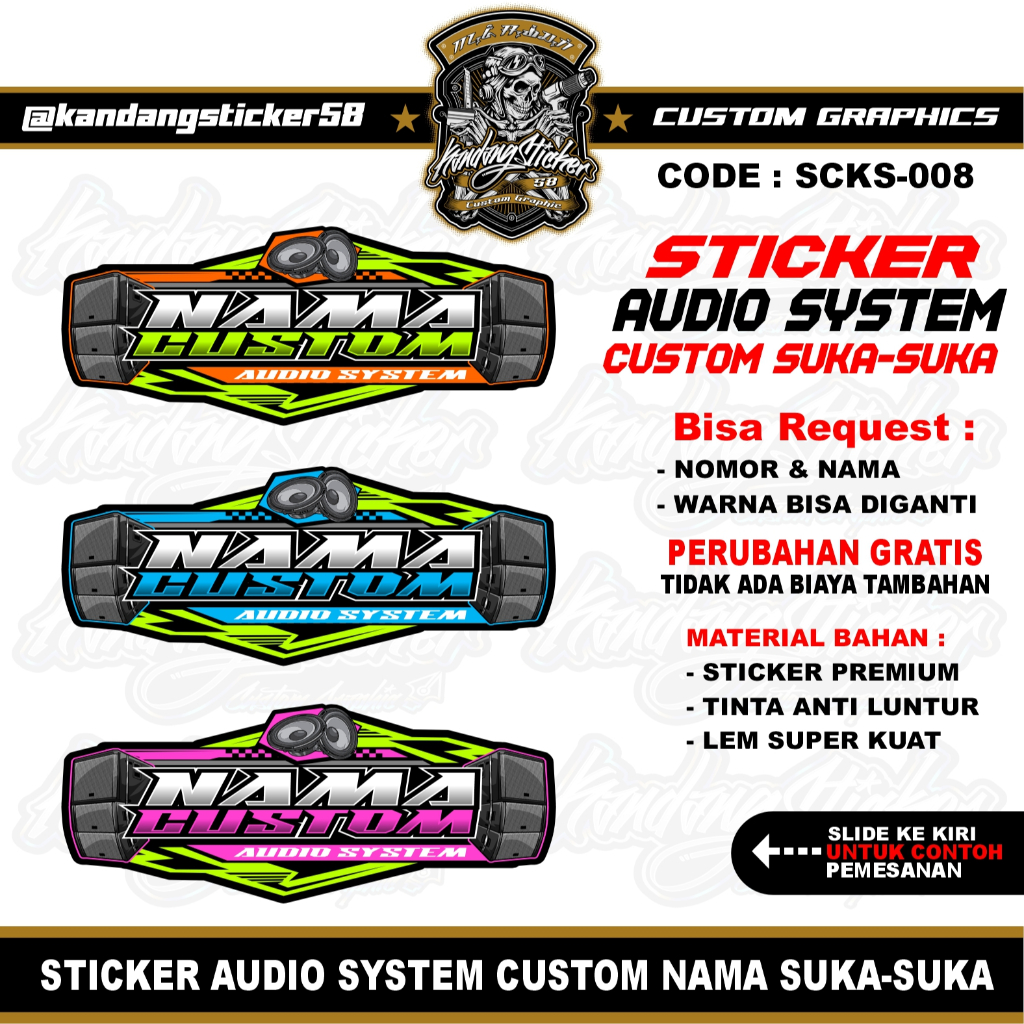 Jual Stiker AUDIO SOUND SYSTEM Custom Satuan Nama Suka Suka Sticker Custom Stiker Timbul Sticker ...