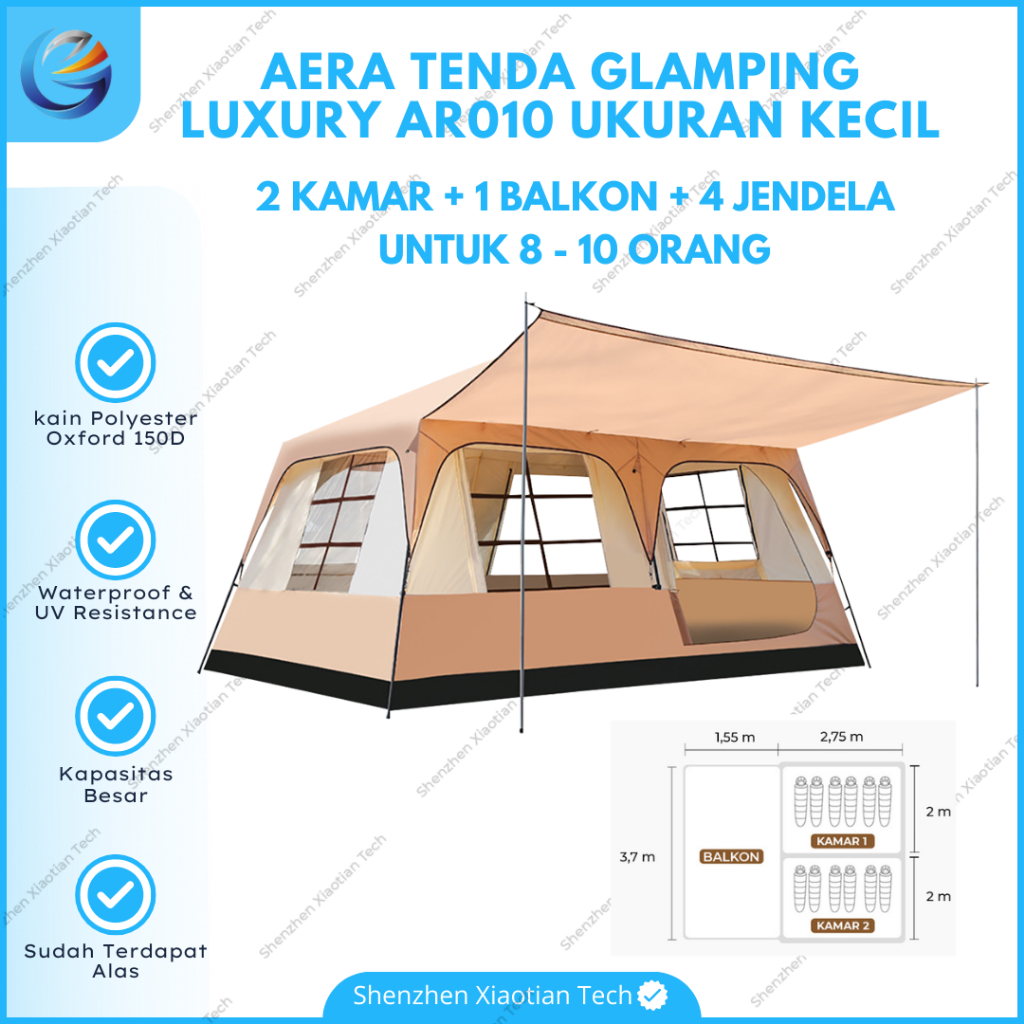 Jual Tenda Camping Luxury Besar 8-12 Orang | Tenda Glamping Luxury 2 Ruangan | Tenda Camping ...
