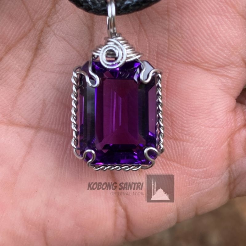 Jual Kalung liontin etnik hand Made batu amethys cutting kotak (S ...