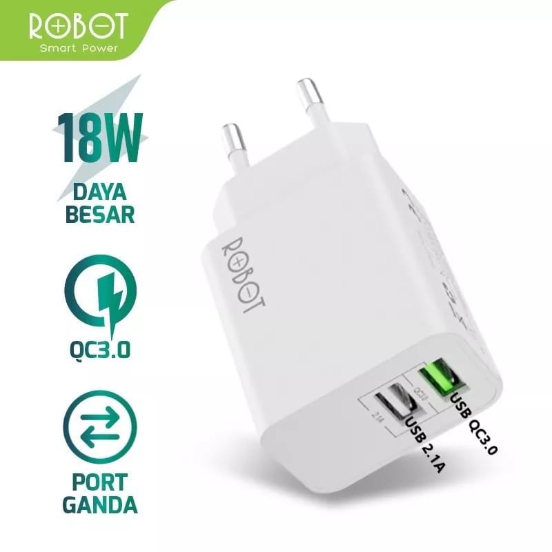 Jual ROBOT RT-F4 Adapter Charger Dual USB Port 3A 18W Fast Charging ...