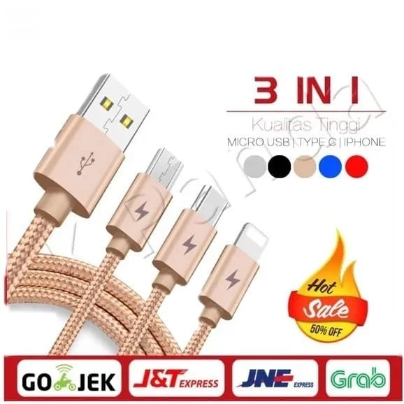 Jual Kabel data / Cable USB 3 in 1 MICRO TYPE C LIGHTNING IPHONE ...