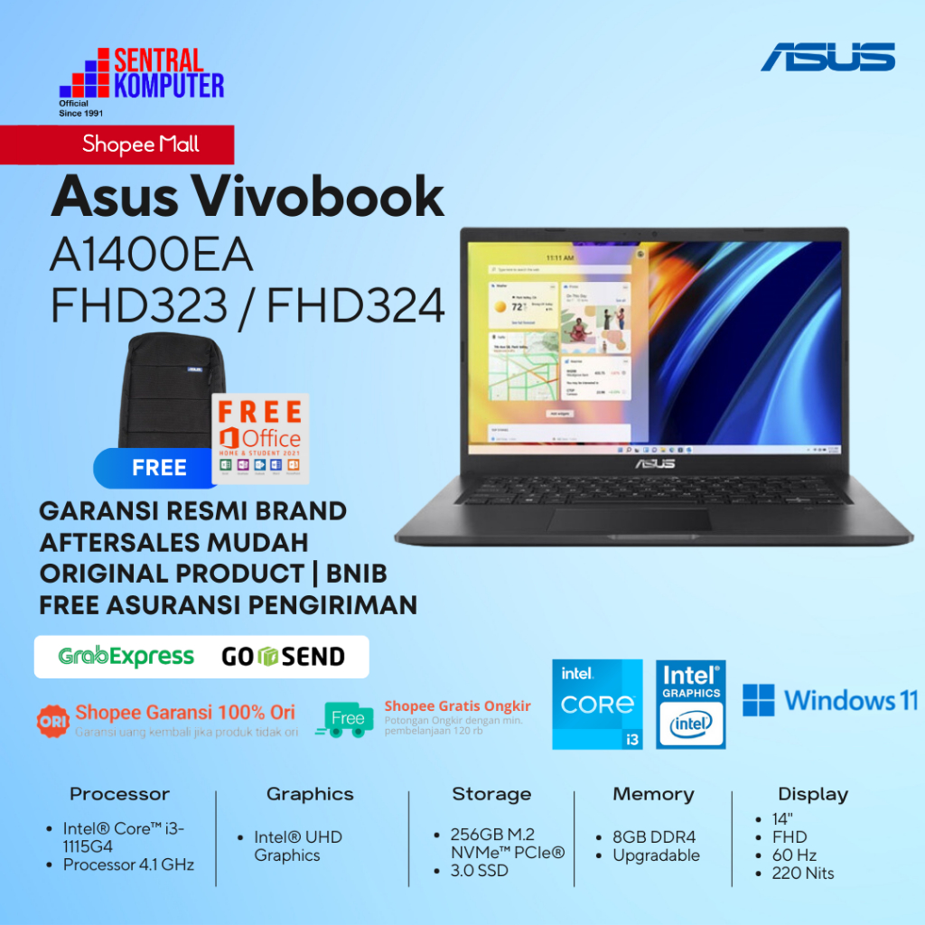 Jual Asus Vivobook 14 A1400EA i3-1115G4 8GB 256GB SSD W11 OHS 14" FHD ...