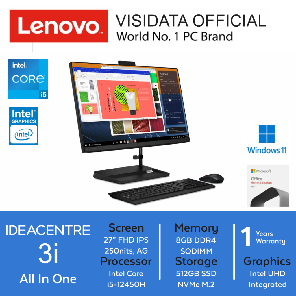 Jual Lenovo IdeaCentre AIO3 LNID Intel i5-12450H 8GB 512GB 27"FHD IPS ...