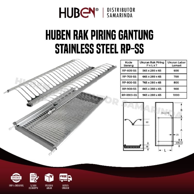 Jual 60CM HUBEN Rak Piring Gelas Stainless Steel Dalam Lemari Kabinet ...