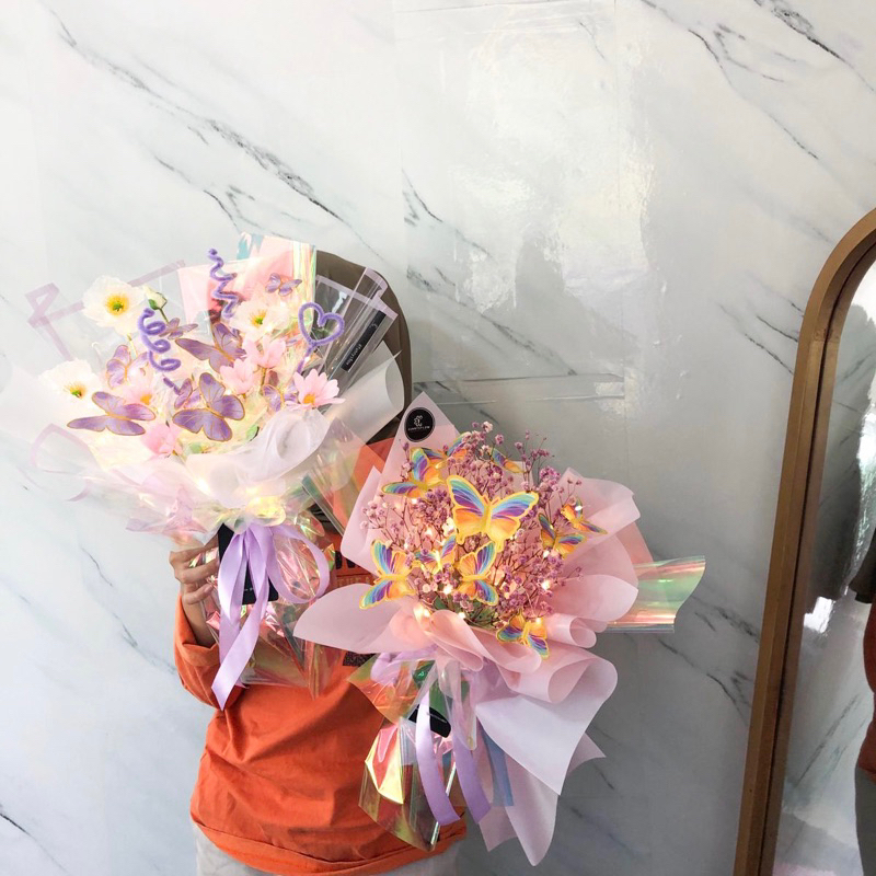 Jual Funnysflow - Buket kupu-kupu - bouquet butterfly lampu led - buket ...