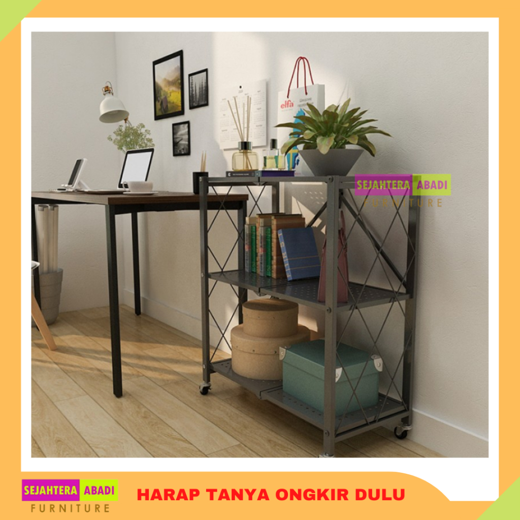 Jual rak dorong besi, rak besi lipat 3 susun, rak dapur, rak serbaguna ...