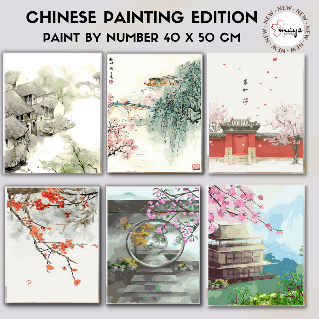 Jual [With Frame] DIY Paint By Number Set 40 x 50 cm Chinese Painting ...