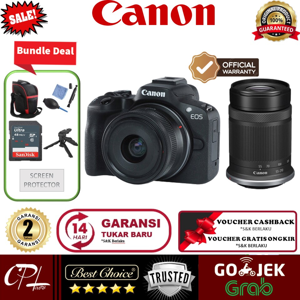 Jual Canon EOS R50 Kit 18-45mm + 55-210mm Lenses Mirrorless Camera ...