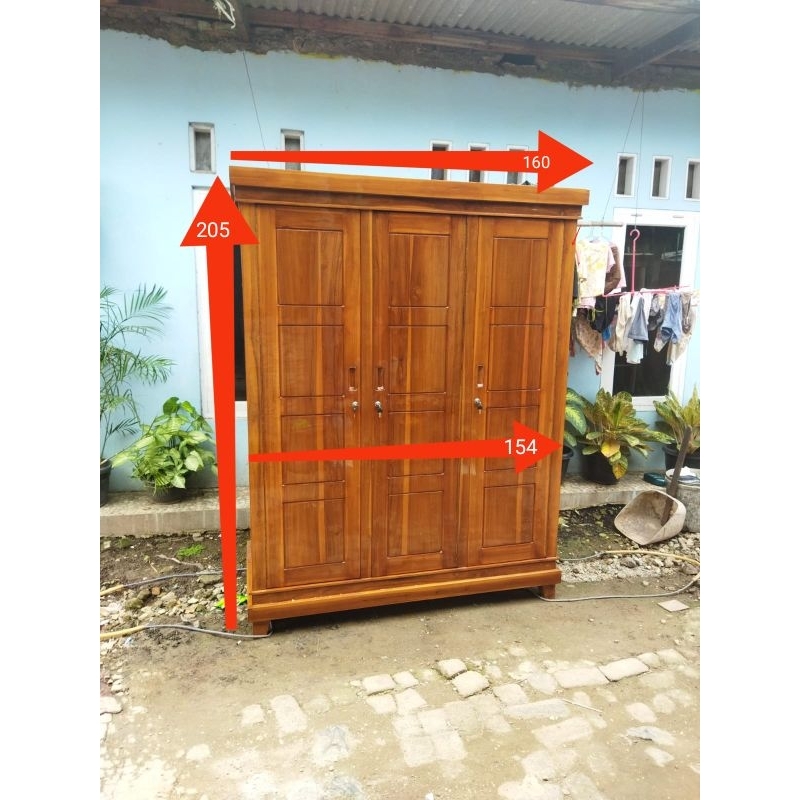 Jual lemari pakaian 3 pintu minimalis double hambal kayu jati muda ...