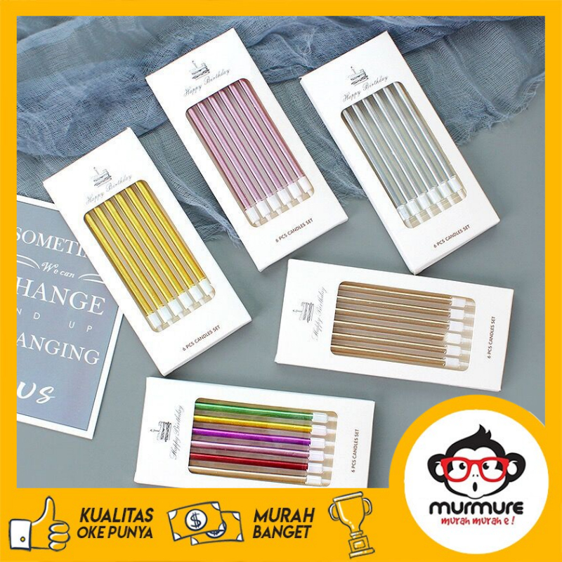 Jual MURMURE I LILIN ULANG TAHUN 6 PCS EMAS METALIK PANJANG LURUS ...