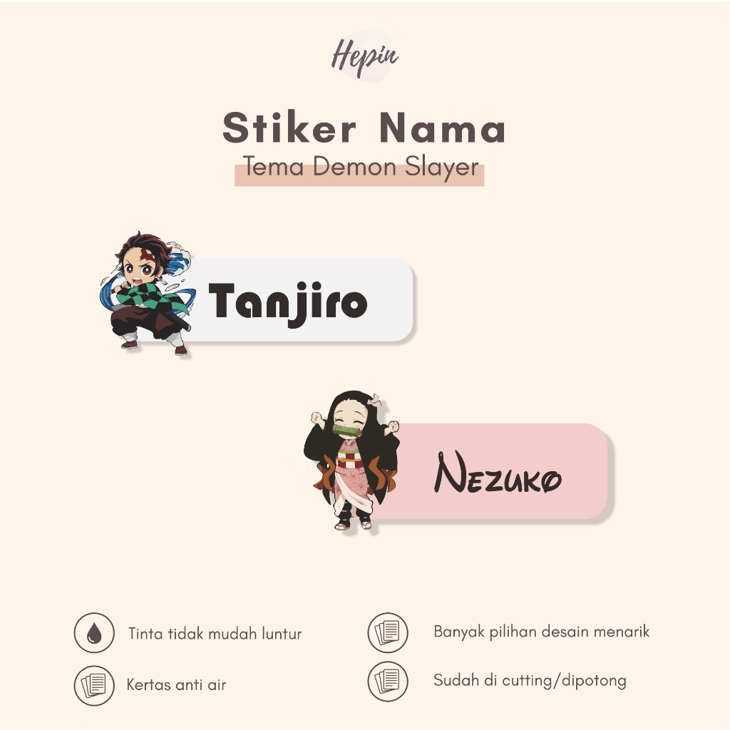 Jual (40 - 60 pcs) stiker nama DEMON SLAYER/kimetsu no yaiba \murah ...