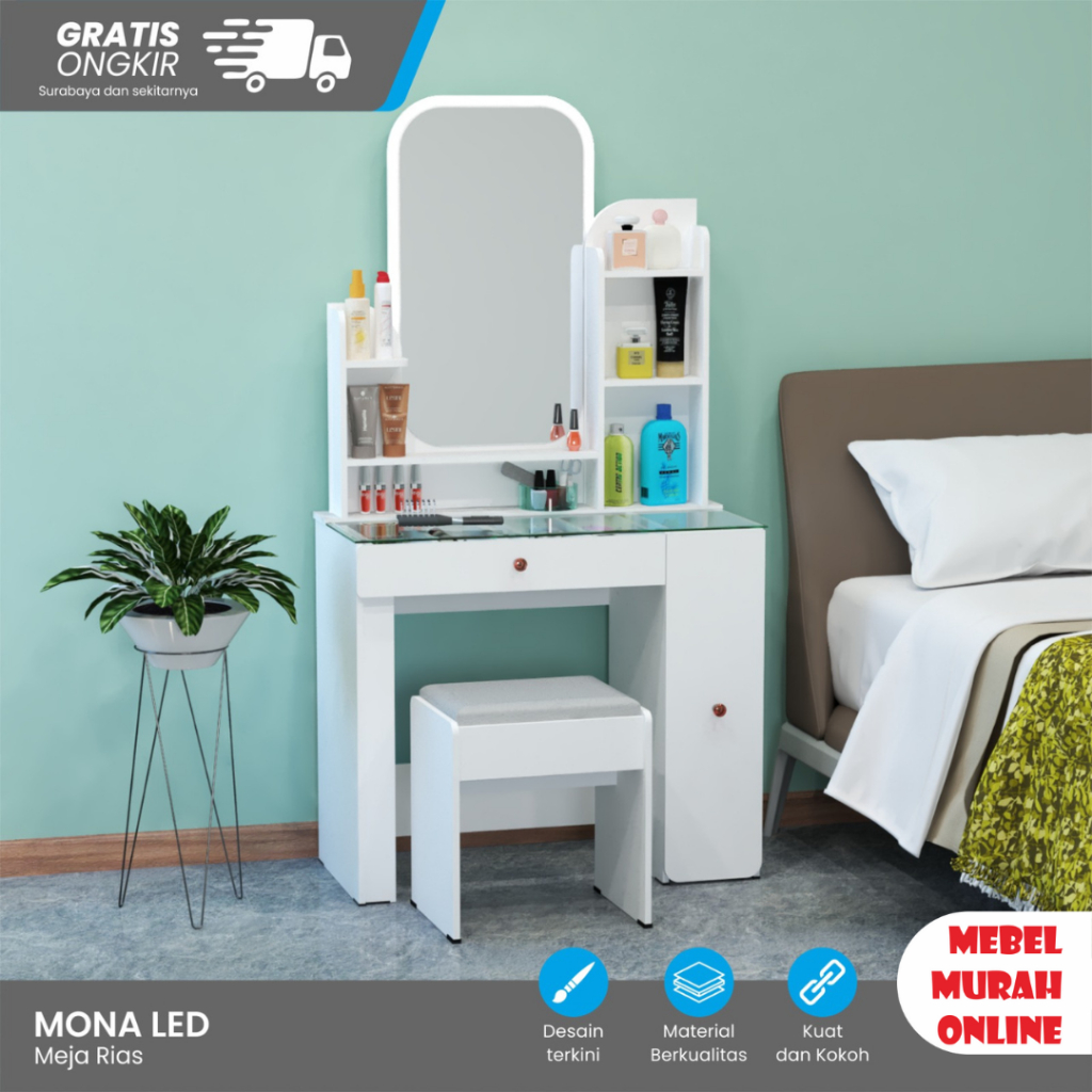 Jual Meja Rias Lampu Minimalis Meja Rias Elegan Murah Series Mona LED ...