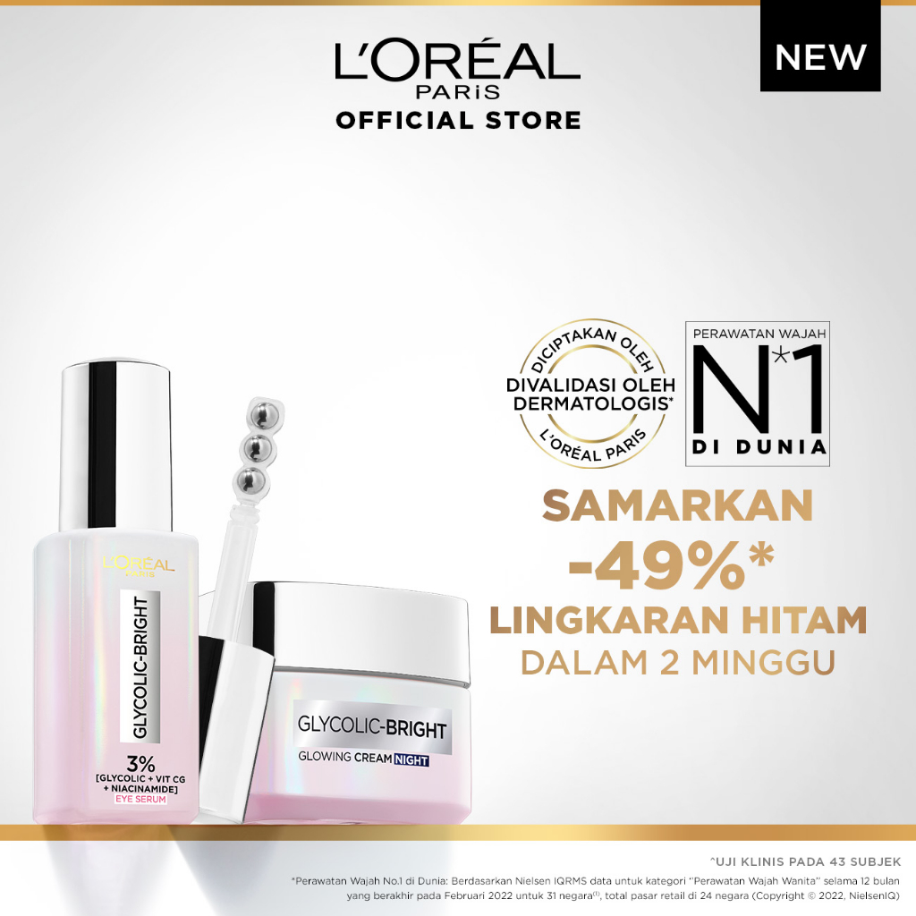 Jual L'Oreal Paris Glycolic Bright Dark Circle Eye Serum + Glycolic ...