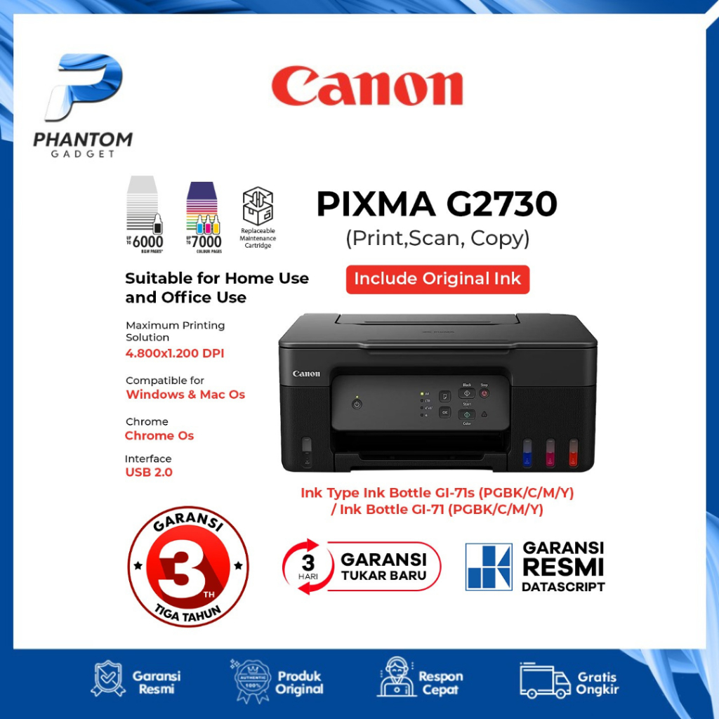 Jual Canon PIXMA G2730 Inktank Printer Print Scan Copy Garansi Resmi ...