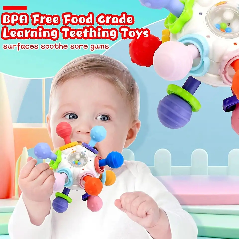Jual Bola manhattan atomic ball Rattle teether bayi lembut Mainan bola ...