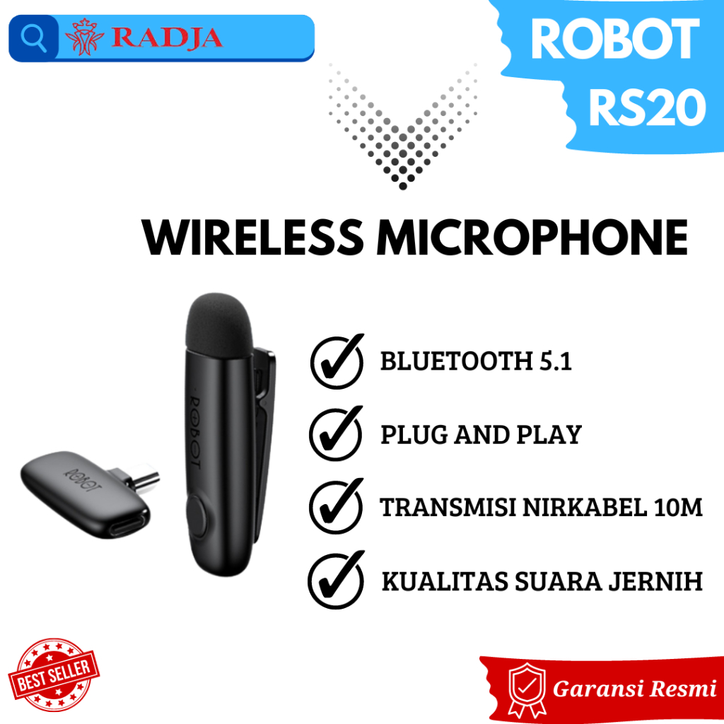 Jual Robot Wireless Connector Microphone Mic Clip On Type-C RS20 ...