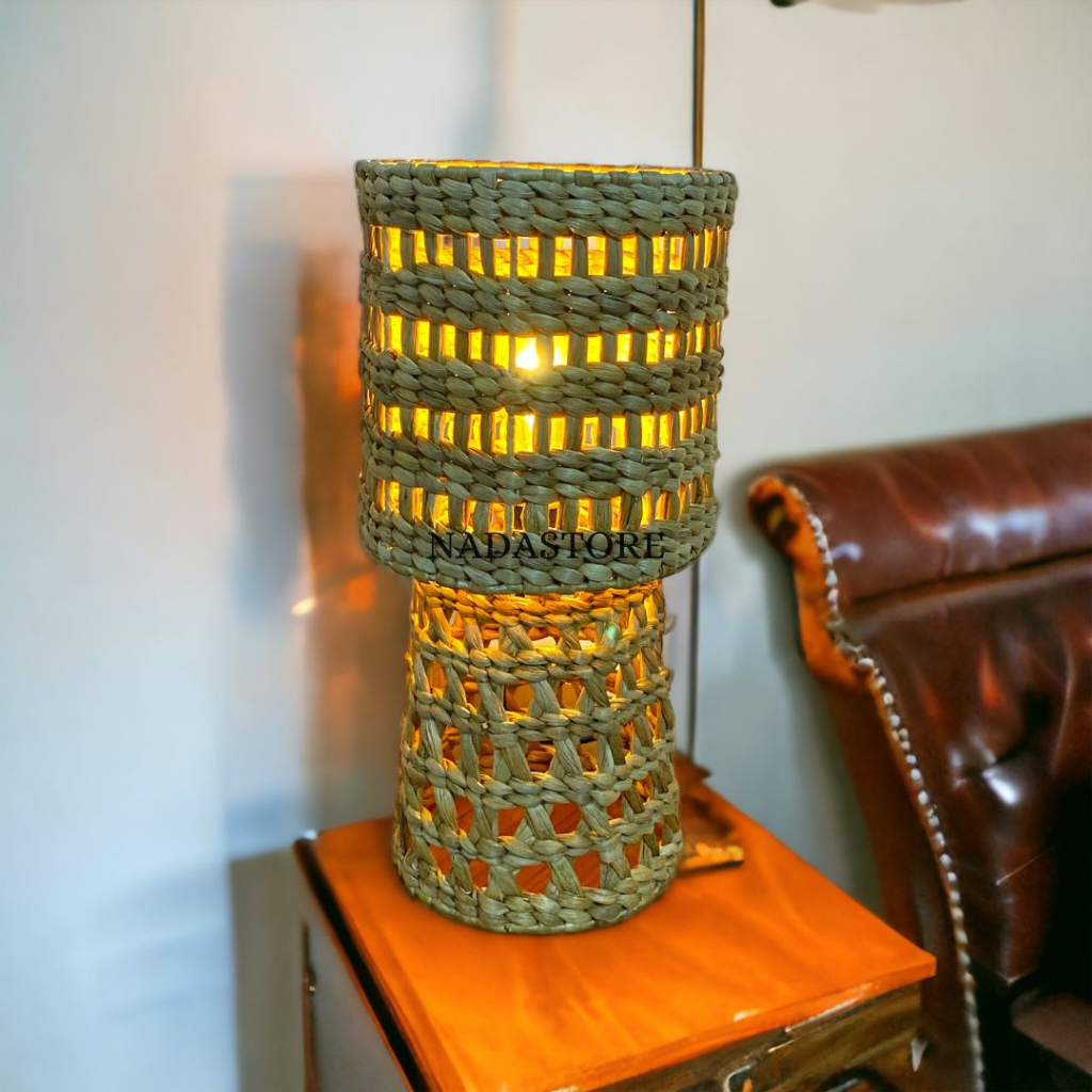 Jual Rattan Lampshade / Kap Lampu Meja / Lampu Samping Tempat Tidur / Lampu Kamar Tidur Anyaman ...