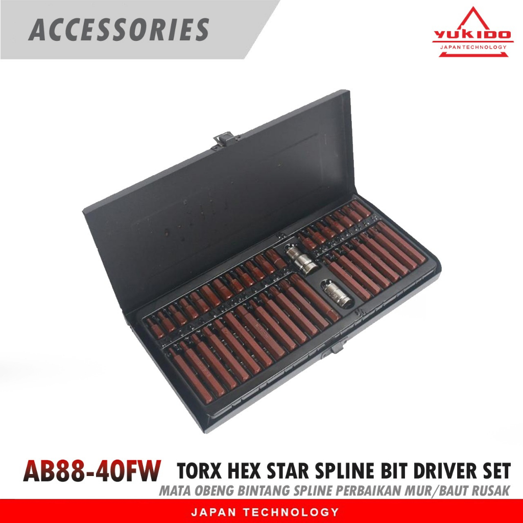 Jual Yukido Mata Kunci Sock L Bintang Star Hex Spline Bit set 40 pcs | Mata obeng bintang spline ...