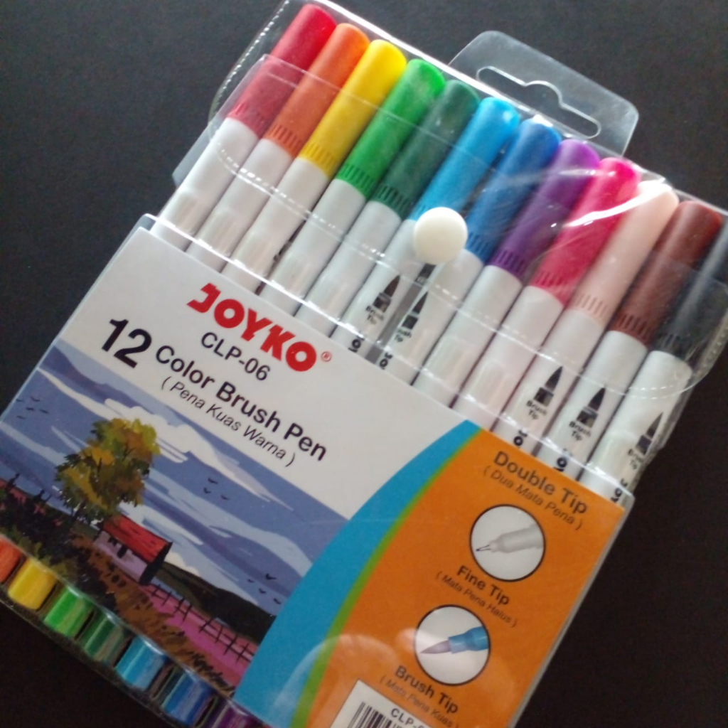 Jual Brush Pen 12 Warna merk JOYKO Double Tip / 2 Mata Pena CLP - 6 | Shopee Indonesia