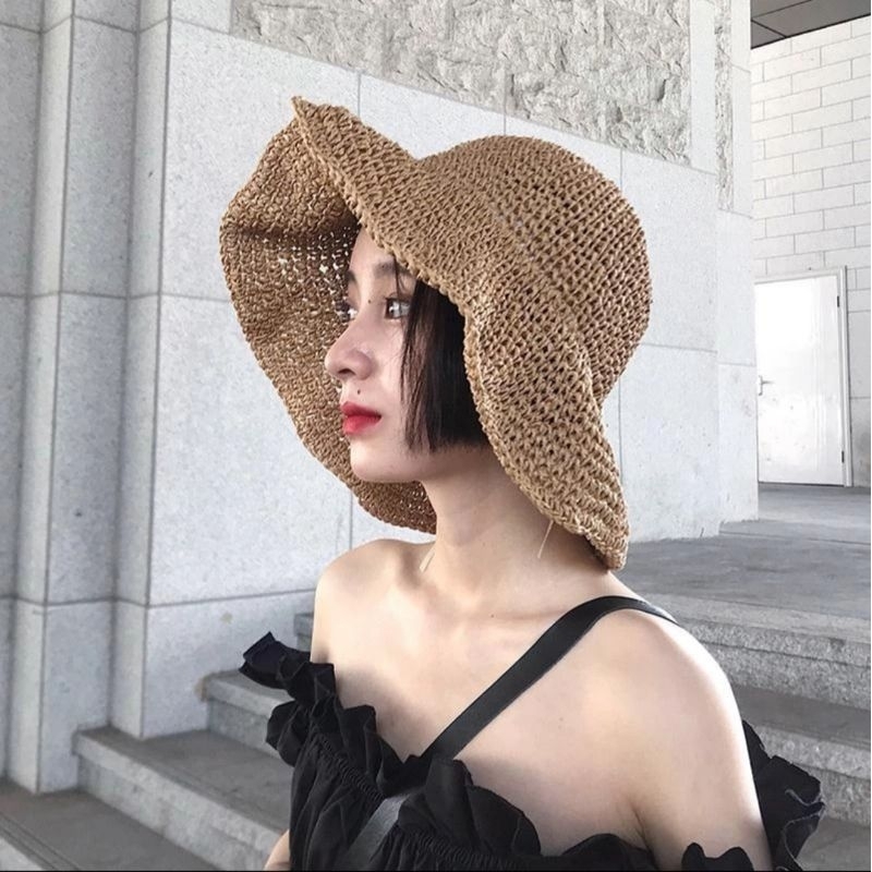 Jual Topi bucket jerami topi pantai topi handmade topi Korea | Shopee ...