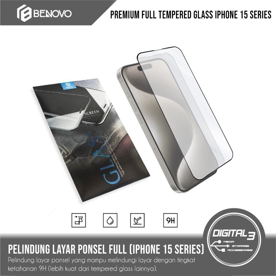 Jual Benovo Full Tempered Glass iPhone 15 PLUS PRO MAX Screen Guard Clear | Shopee Indonesia