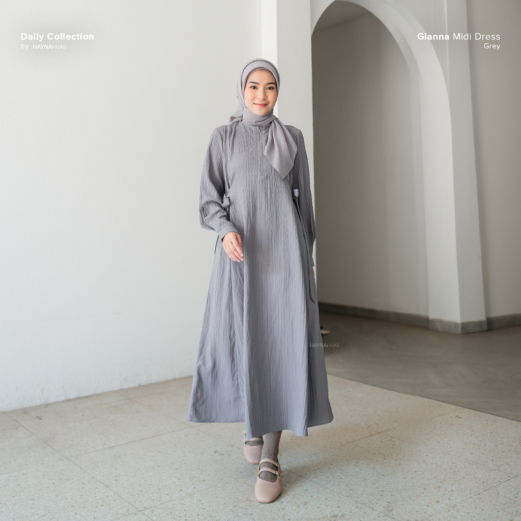 Jual HAYNA Gianna Midi Dress (Grey) - Daily Dress Busui Friendly Gamis ...
