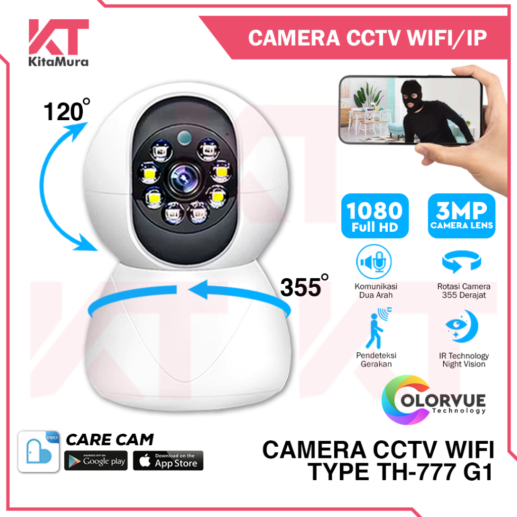 Jual CCTV Camera IP, Wifi 3MP Full HD Resolusi, Full Color 24 Jam, Pendeteksi Gerakan & Audio ...