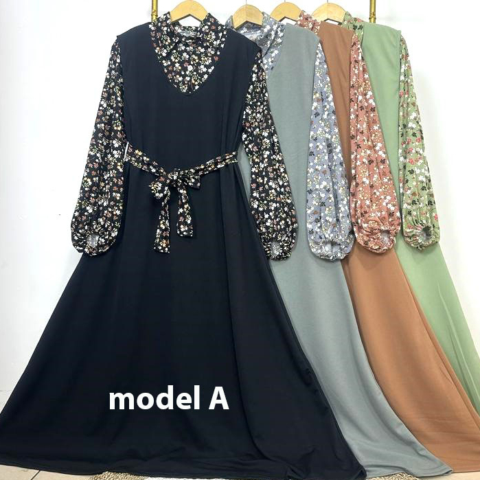 Jual Gamis oversize V neck + inner kerah kemeja motif bunga (kancing ...