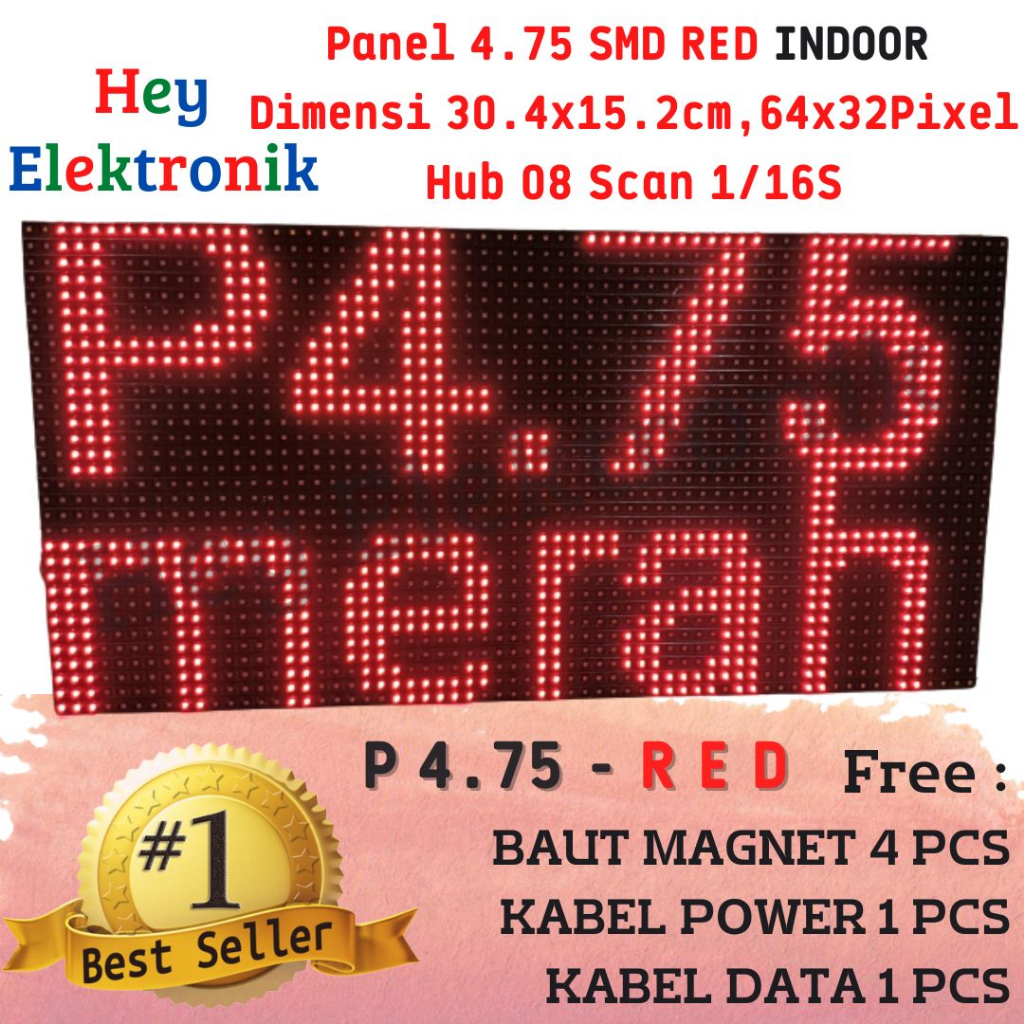 Jual Panel Modul LED P4.75 ( F3.75 )64x32 Running Text SMD Red Merah Indoor | Shopee Indonesia