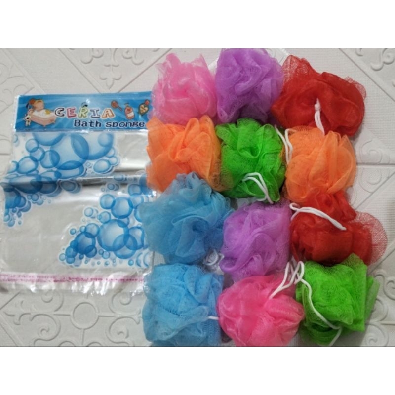 Jual spon mandi jaring/spon mandi badan/shower puff isi 12 pcs | Shopee ...