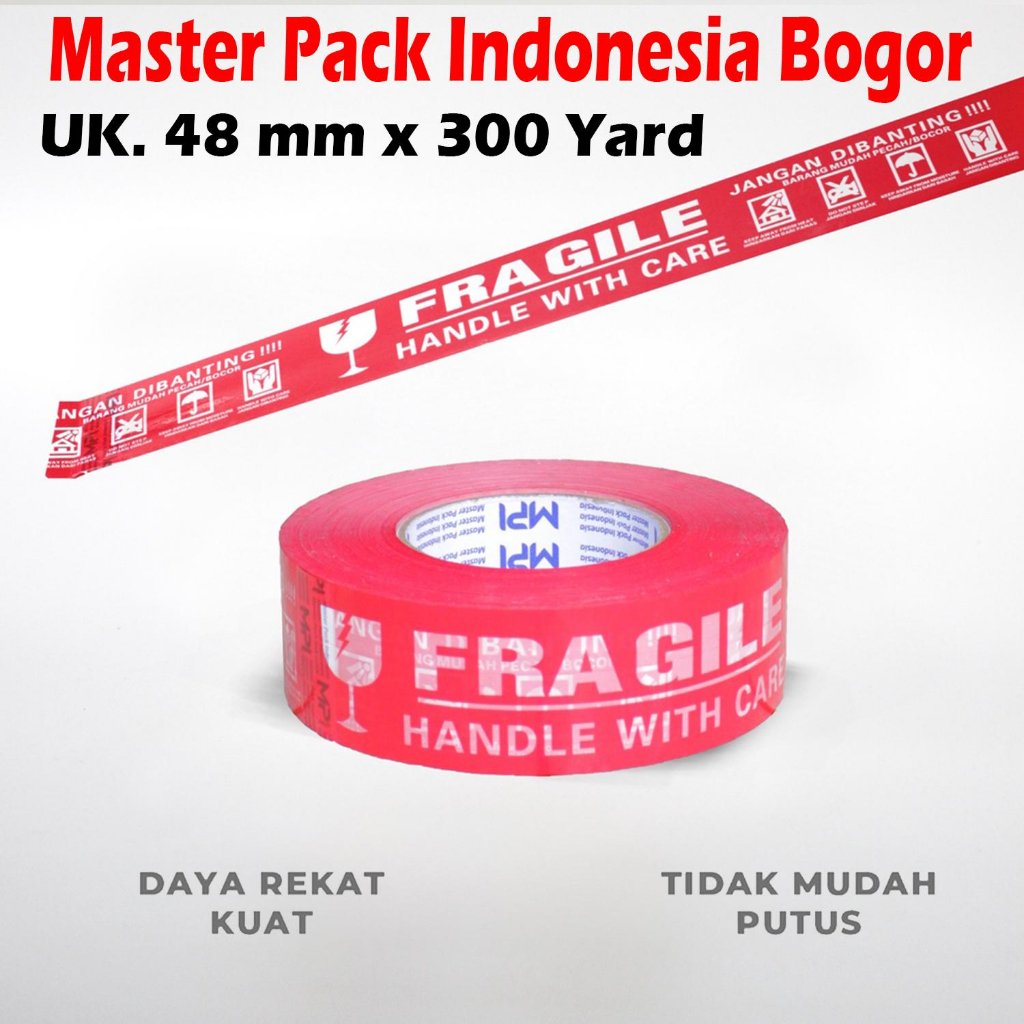 Jual Lakban Fragile Merah JUMBO 48 mm x 300 Yard - Lakban Fragile ...
