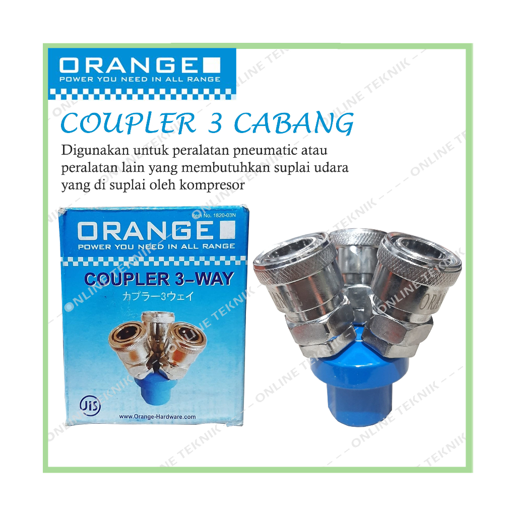 Jual ORANGE Coupler Kompresor Cabang 3 Sambungan Selang Quick Coupling ...
