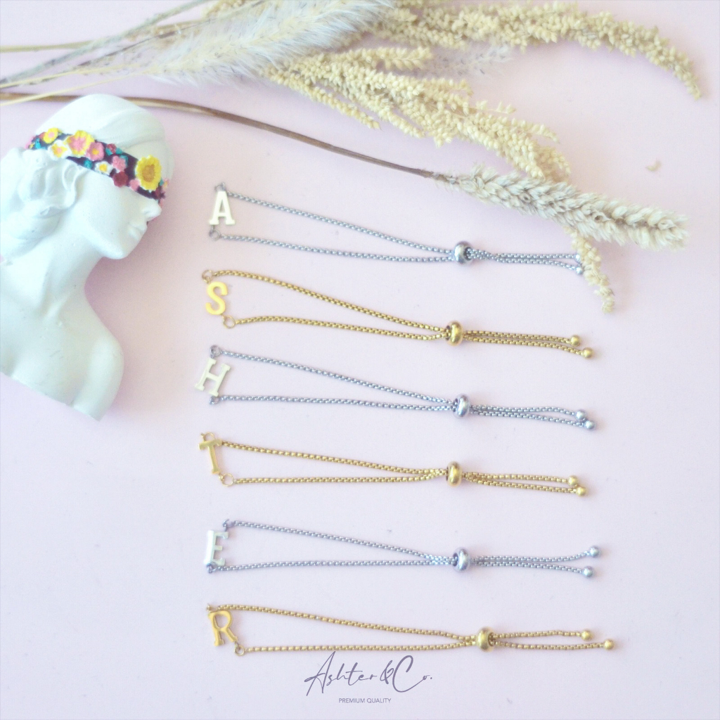 Jual Ashter&Co - Gelang Serut Huruf Inisial - Titanium Adjustable ...
