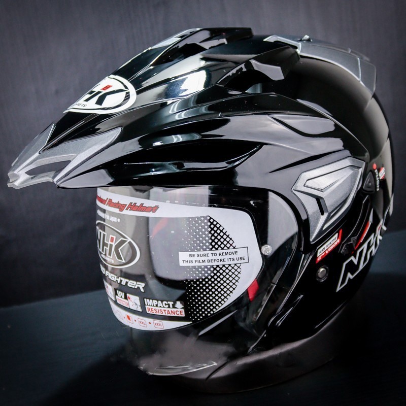 Jual Helm NHk Predator Crypton Solid Black Glossy Double Visor | Shopee ...
