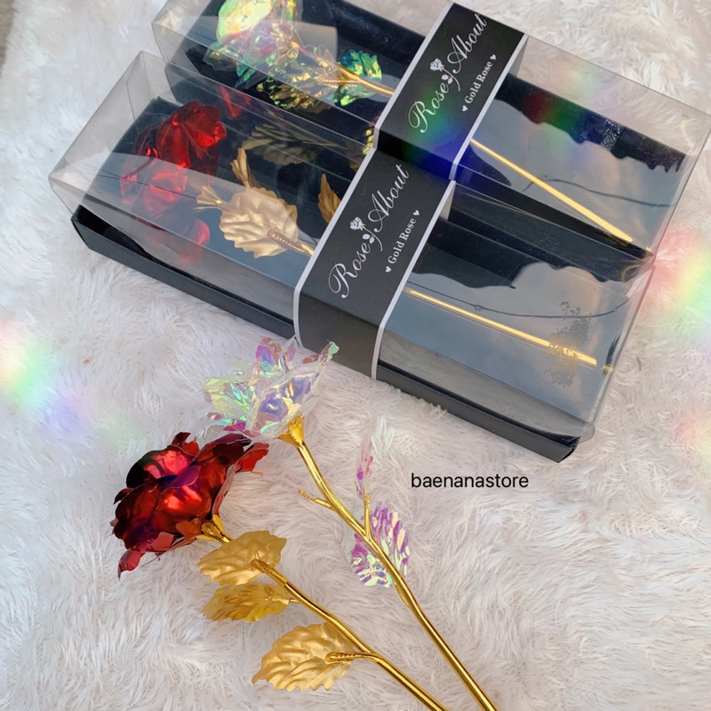 Jual Bunga mawar foil gift box - rose artificial box hitam kado wisuda ...