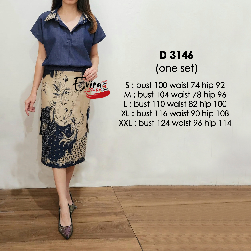 Jual One Set Batik dan Denim D 3146 / One Set Denim Batik / One Set ...
