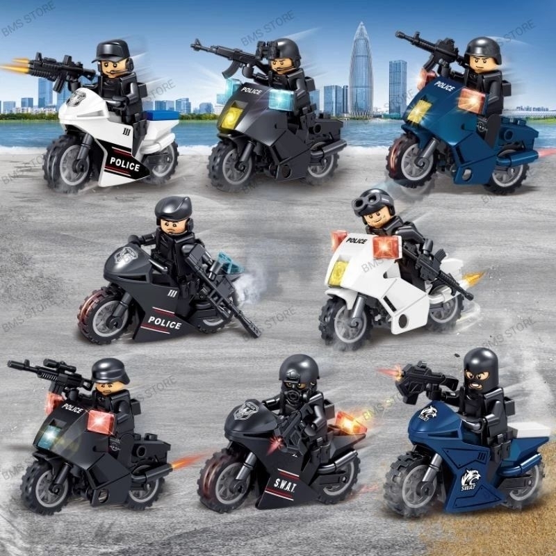 Jual Mainan Balok SWAT Police Figure Plus Motor Set Guns Weapons Mode ...