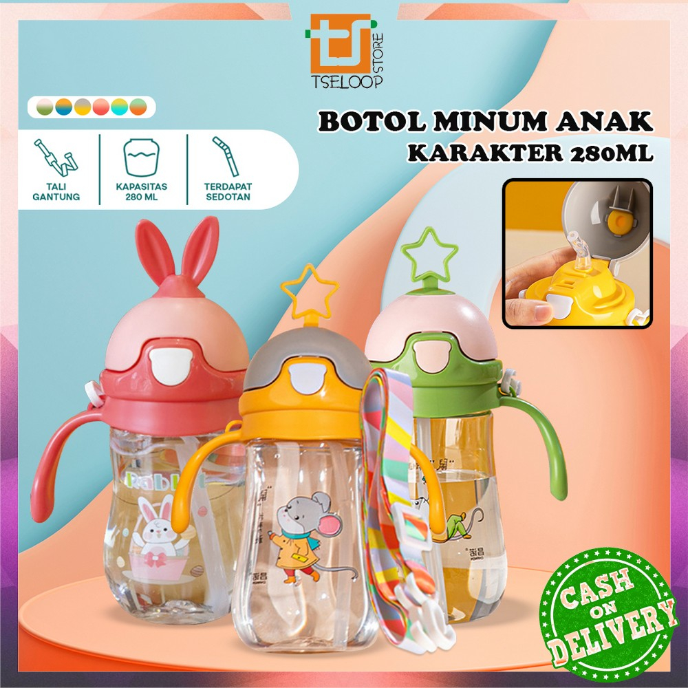 Jual OFM-C911 C912 Botol Minum Anak 280ML Motif Kelinci dengan Tali ...
