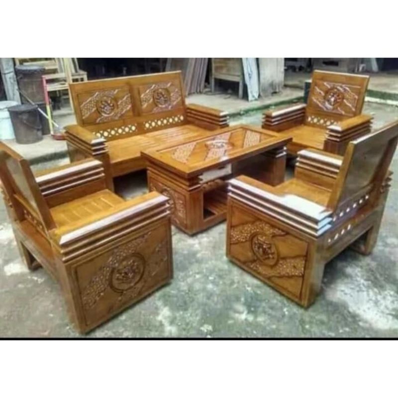 Jual Kursi tamu minimalis tumpuk kayu jati | Shopee Indonesia