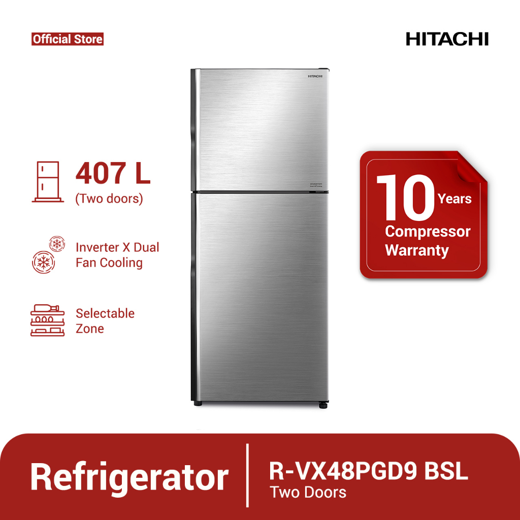 Jual HITACHI Kulkas 2 Pintu Stylish Line 443L Brilliant Silver R-VX48PGD9 | Shopee Indonesia