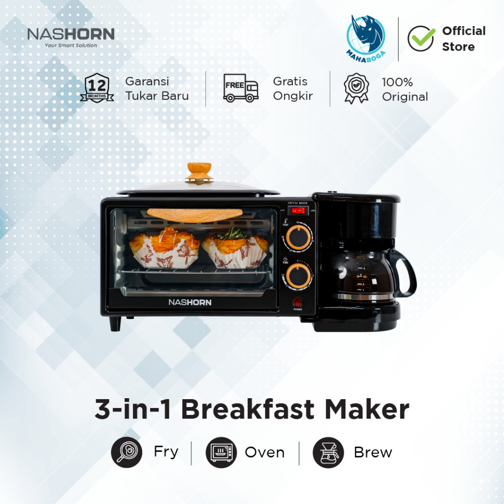 Jual NASHORN Breakfast Maker 3 In 1 Oven Multifungsi Grill Pan Mesin ...