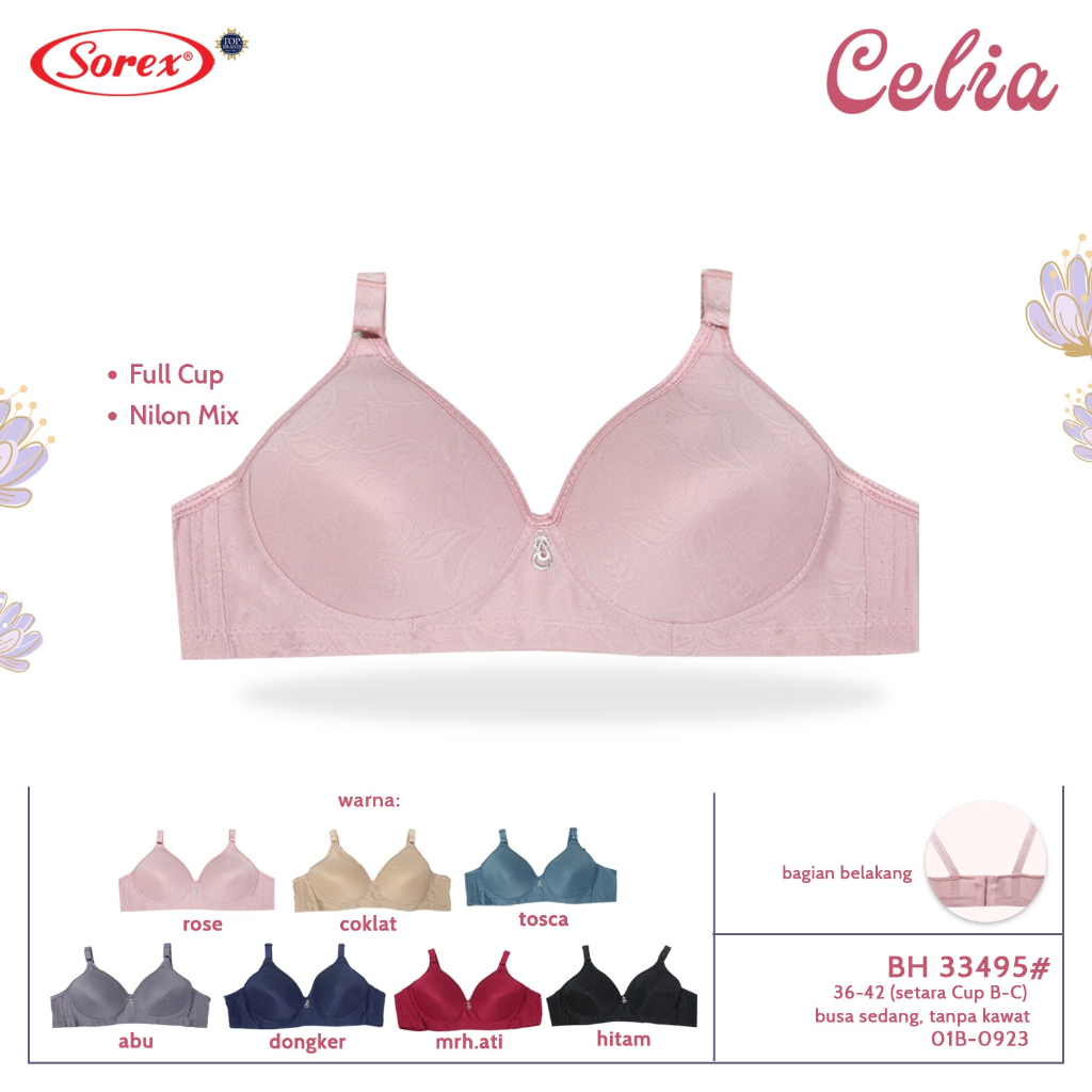 Jual Sorex Bra Busa Sedang Tanpa Kawat Kait 3 Setara Cup B-C Full Cup Nilon Mix Bra Harian Celia ...