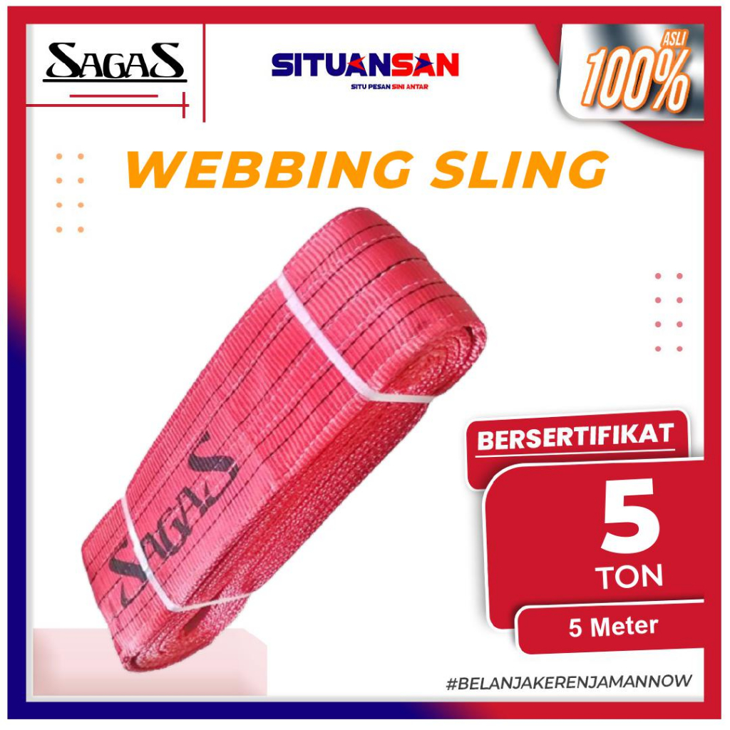 Jual Webbing Sling Belt 5 Ton x 5 Meter SF 7:1 Tali Angkat Double Ply ...