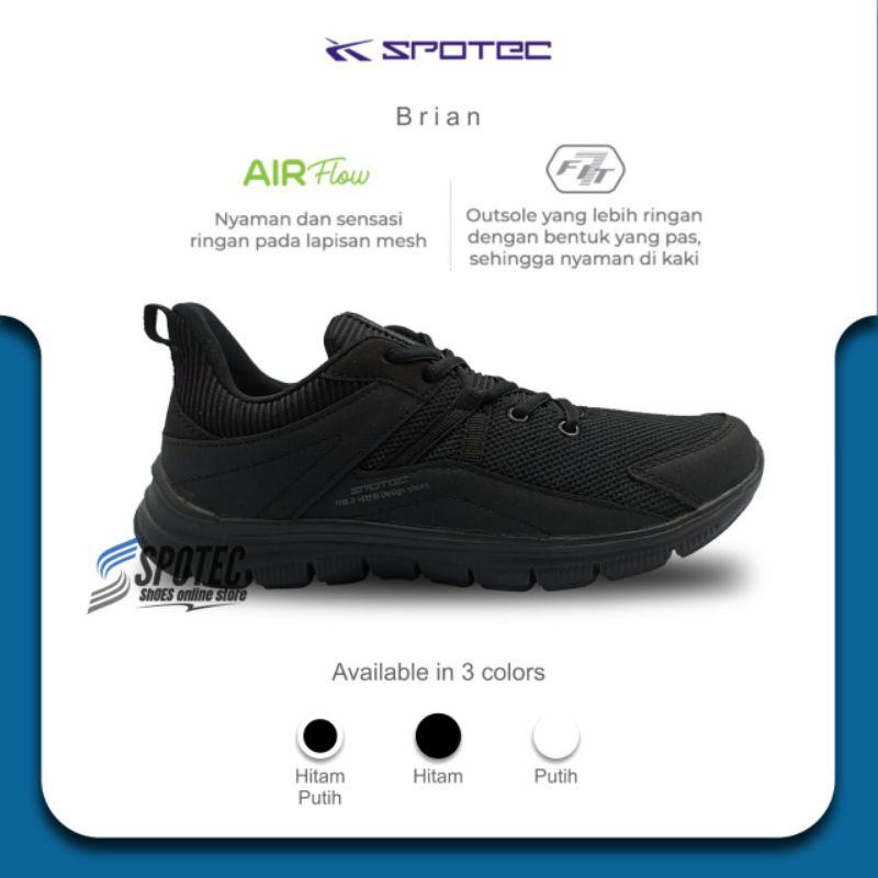Jual SPOTEC Sepatu STUDENT Artikel BRIAN hitam-hitam | Original Spotec ...