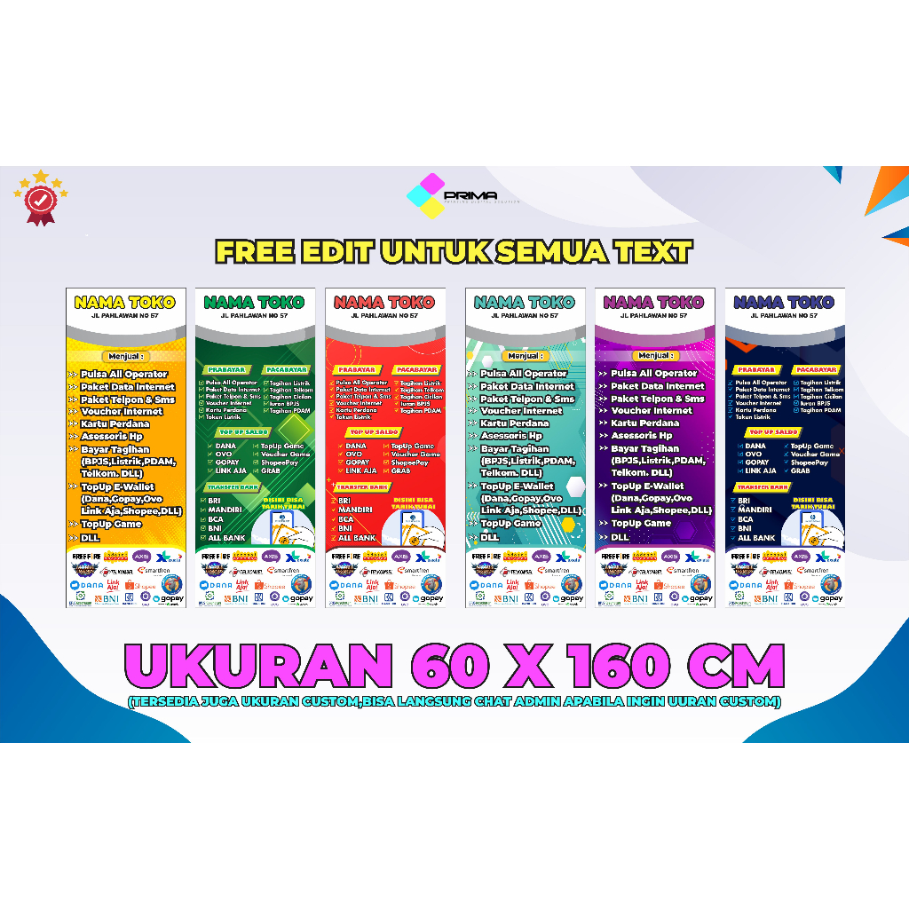 Jual SPANDUK BANNER KONTER PULSA BERDIRI/POTRAIT CUSTOM UKURAN 160X60 CM | Shopee Indonesia