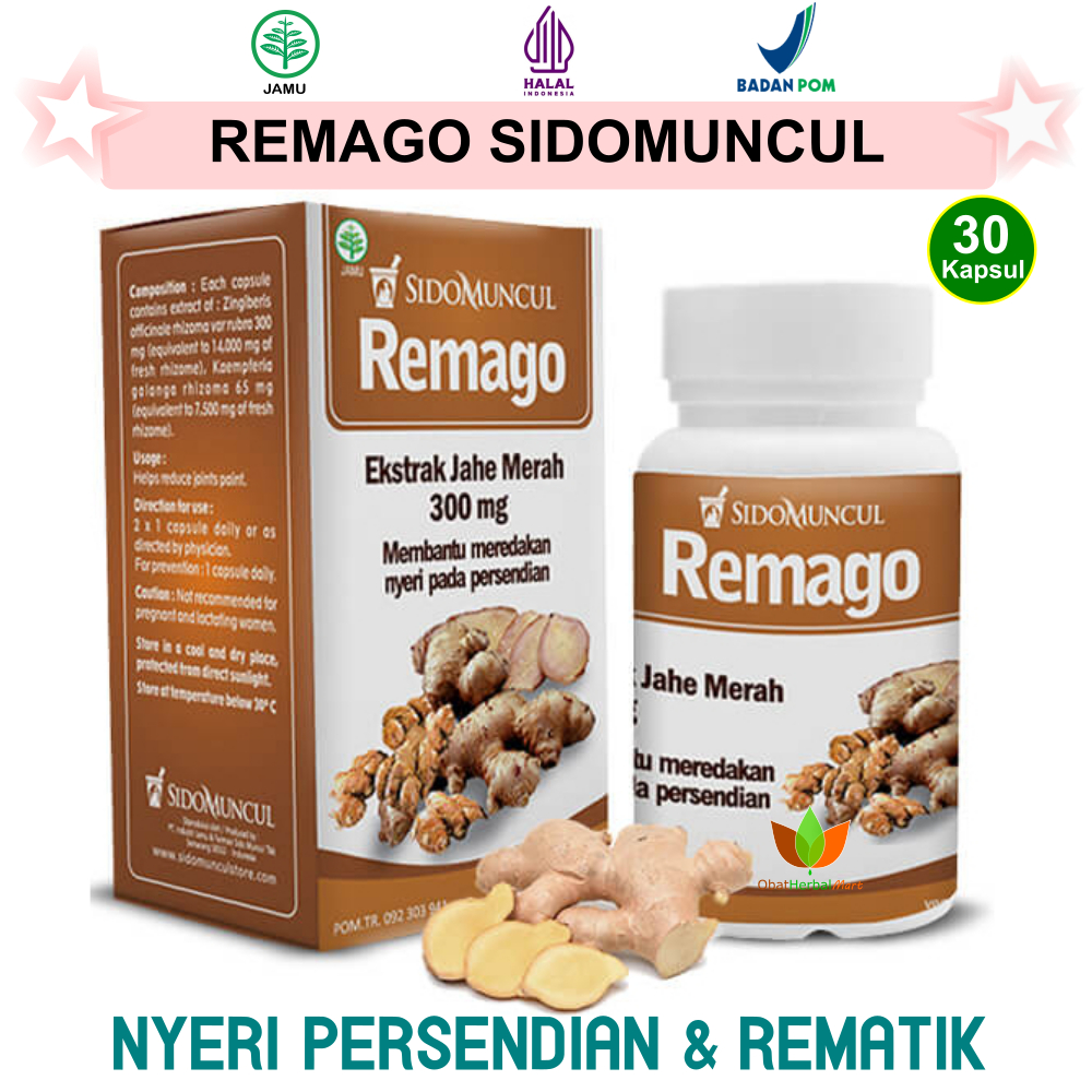 Jual 30 KAPSUL REMAGO SIDOMUNCUL OBAT NYERI SENDI & OTOT REMATIK PEGAL ...